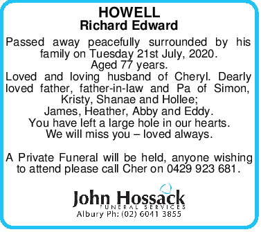 Howell, Richard Edward - John Hossack Funerals
