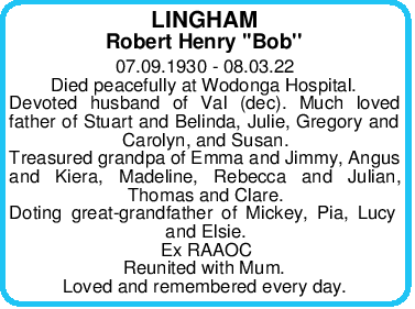 Lingham, Robert Henry - John Hossack Funerals
